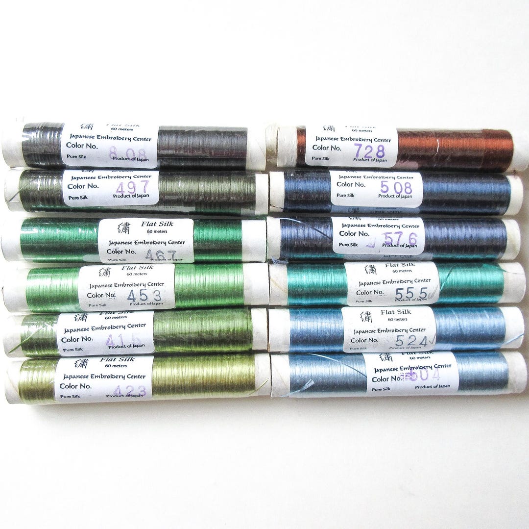 12 Flat Silk Thread, Japanese Embroidery Center, Blue & Green Made in ...