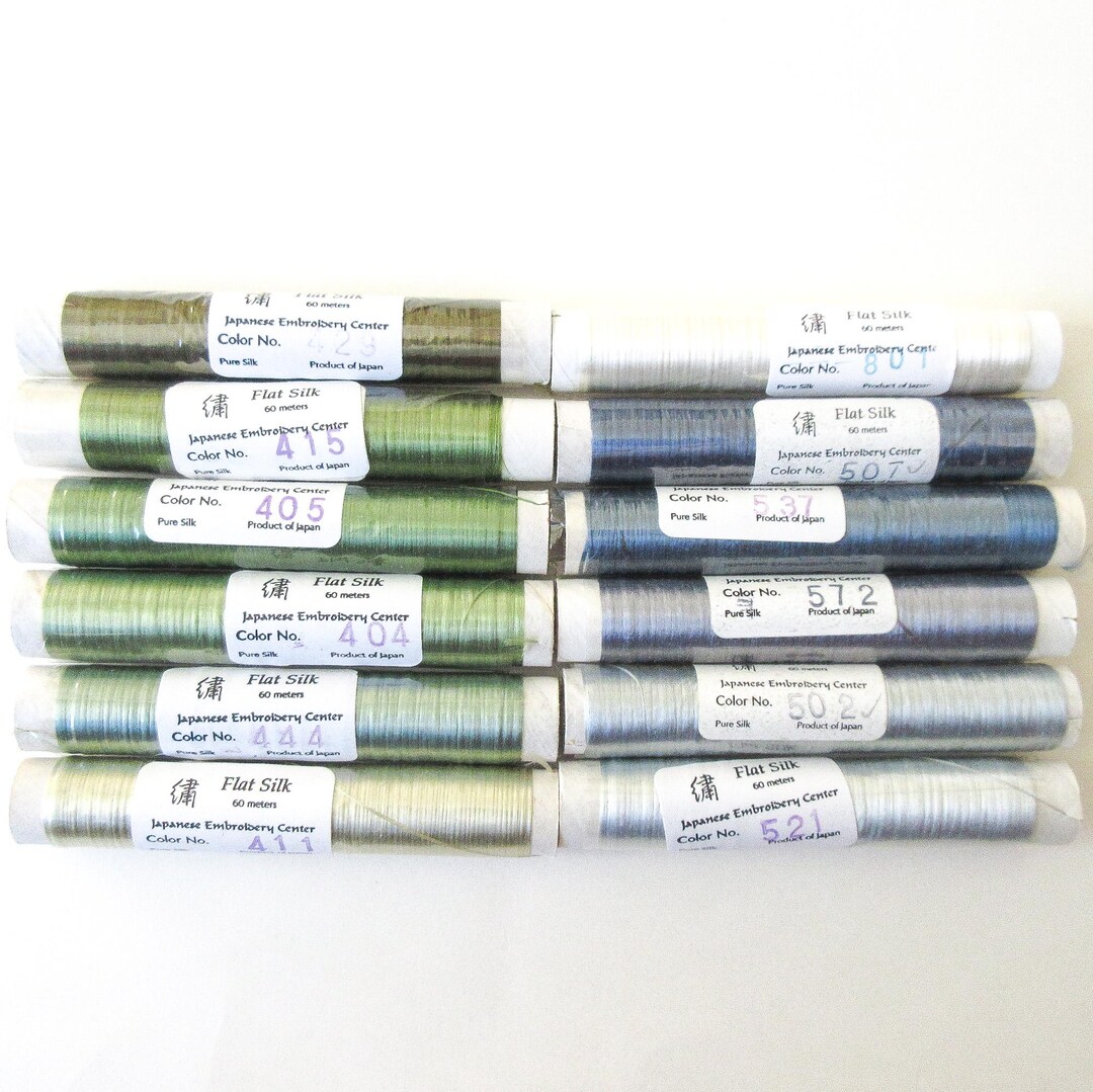 12 Flat Silk Thread, Japanese Embroidery Center, Blue Green Combo Made ...