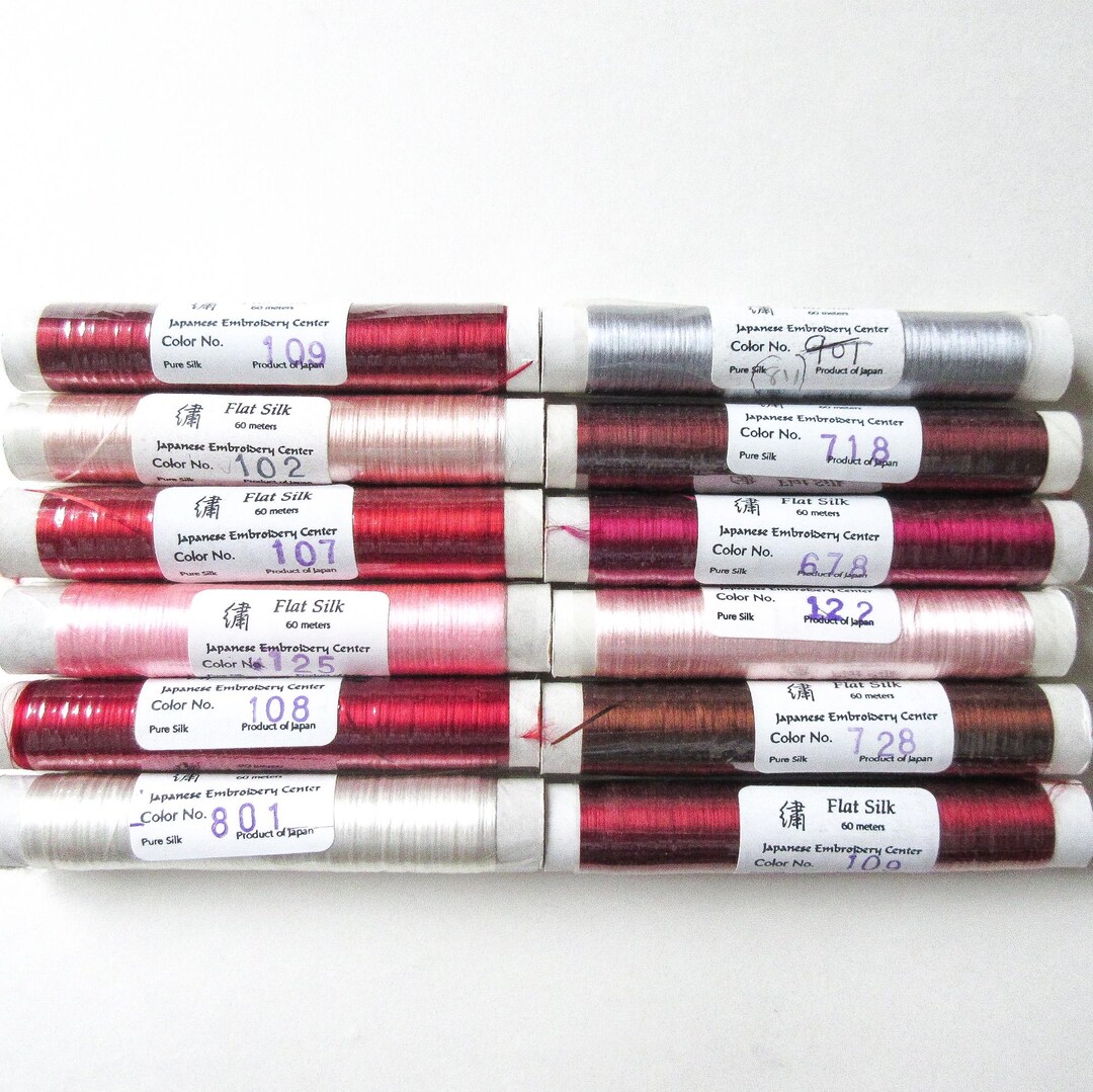 12 Flat Silk Thread, Japanese Embroidery Center, Red Gray White Made in ...