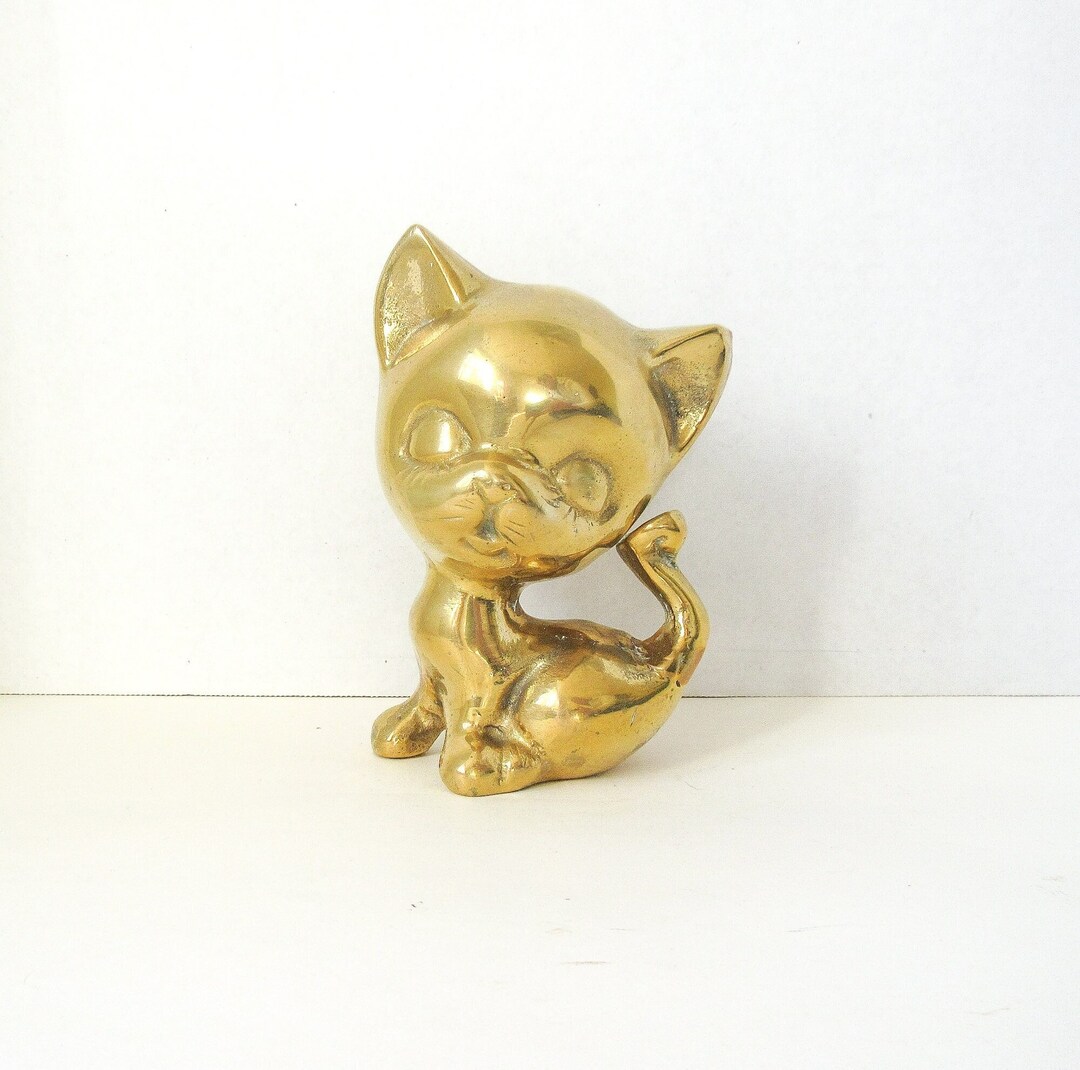 Brass Kitten Figurine, 5.5 Cat Large Head Vintage ON SALE - Etsy