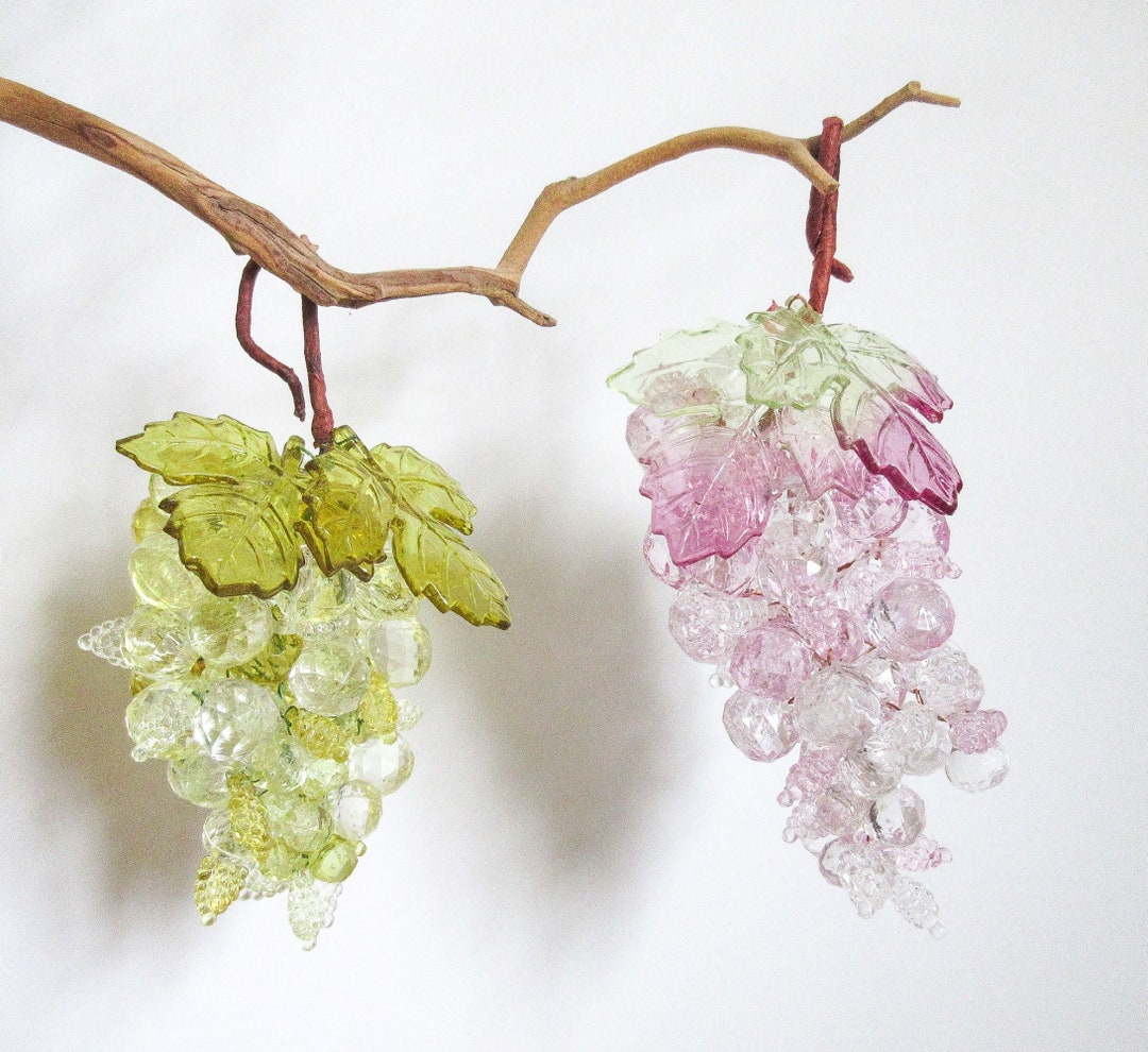 Faceted Acrylic Grapes Choice, Yellow or Pink Vintage Cluster ON SALE ...