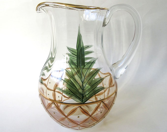 Crystal Pitcher, Hand Painted Pineapple, 64 Oz Made in Romania, Vintage ...