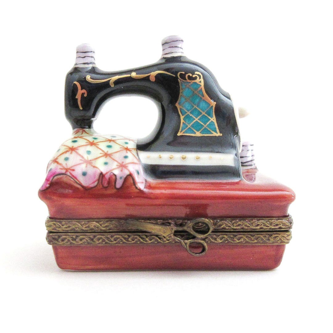 Limoges Sewing Machine Trinket Box, Chamart Peint Main Porcelain Made ...
