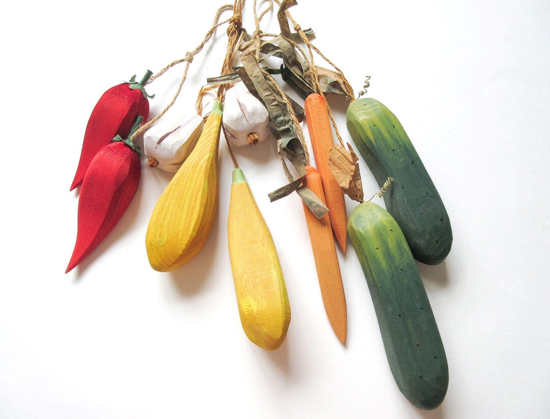 10 Wood Artificial Vegetables, Rope Hanging Vintage - Etsy