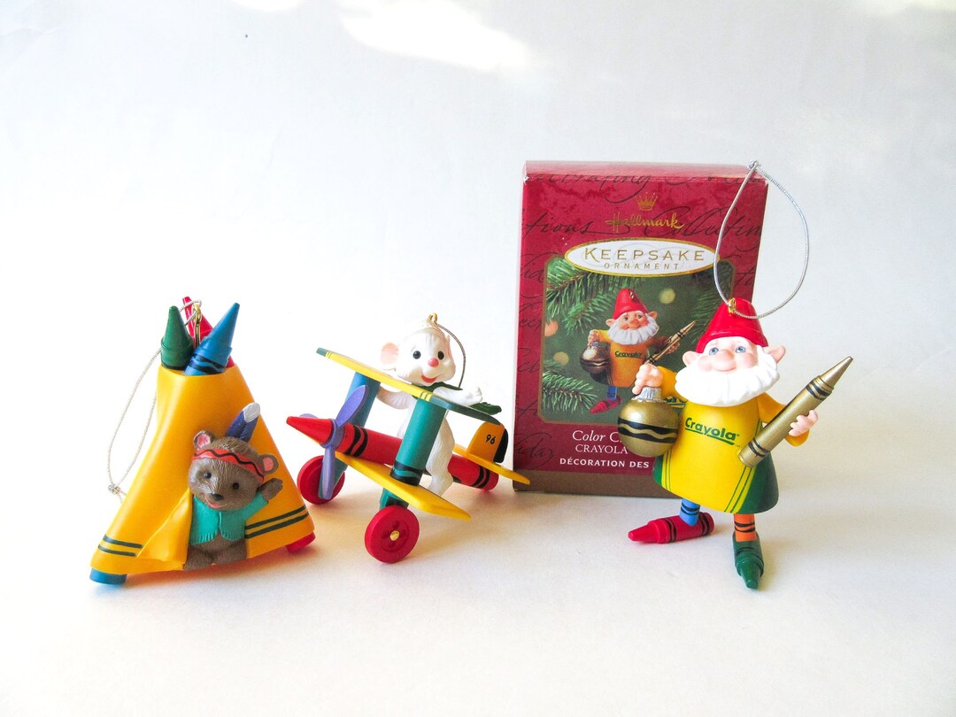 3 Hallmark Crayola Crayon Ornaments, Teepee, Airplane, Crew Chief ...