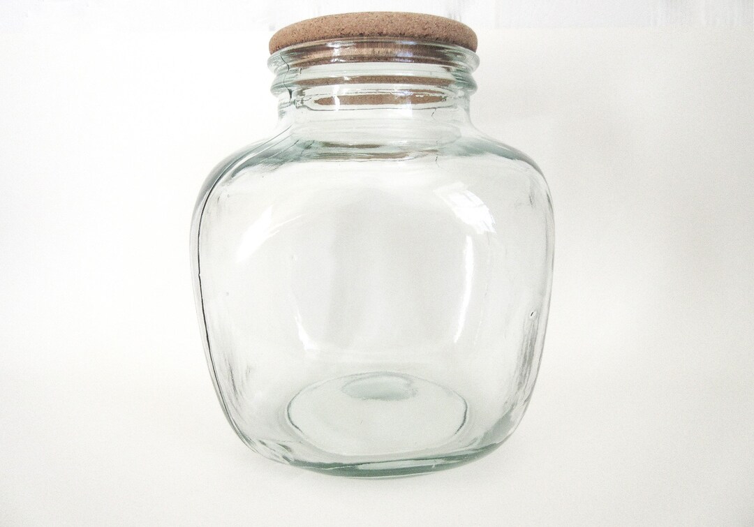 Large Glass Canister Jar, Rounded Square W Cork Lid, Vintage - Etsy