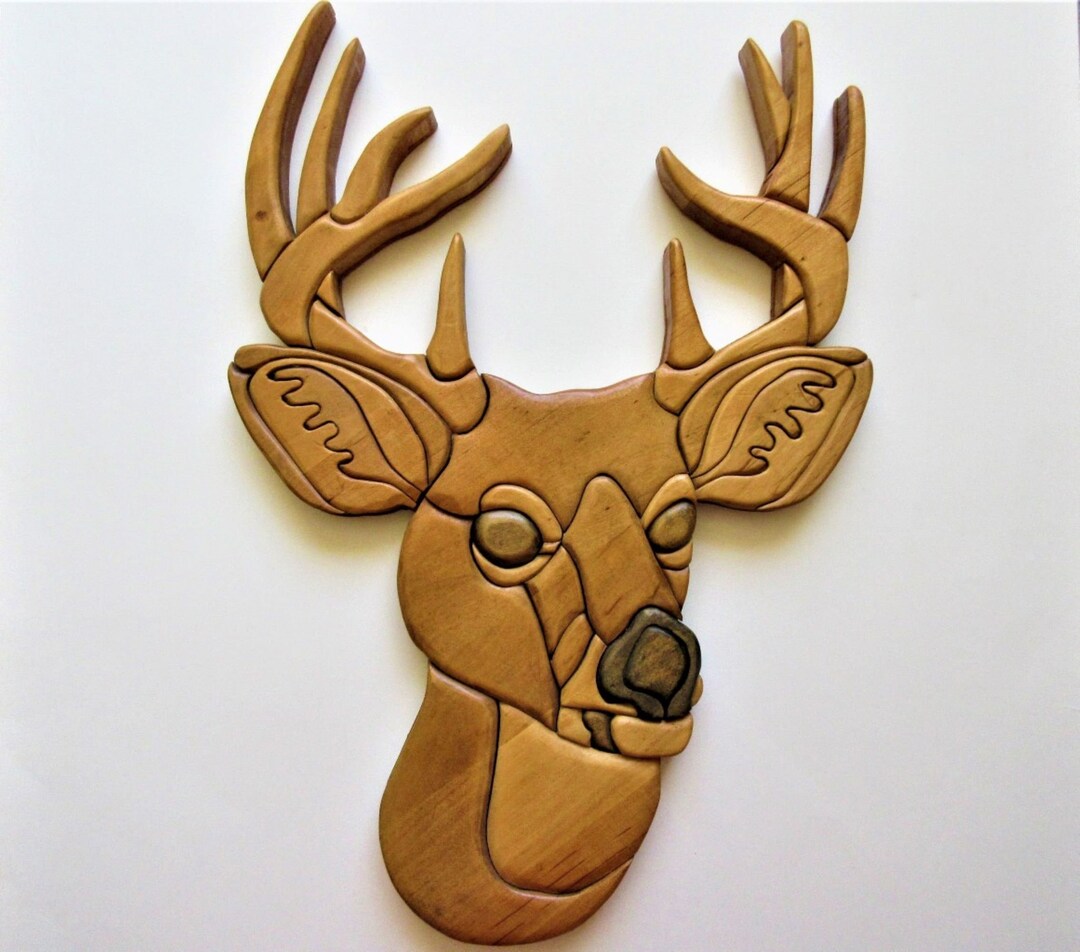 Intarsia Art Deer Wall Hanging, 19 Buck, Vintage Wood Plaque ON SALE - Etsy