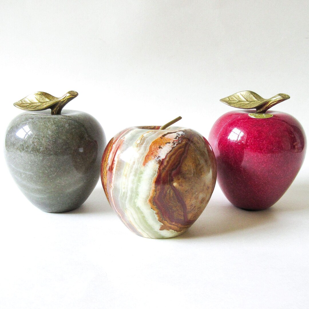 Onyx or Green Marble Apple W Brass Stem, Vintage ON SALE - Etsy