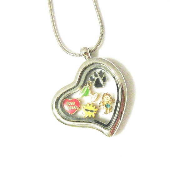 Glass Heart Locket w Floating Charms 18 Vintage Etsy