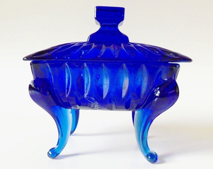 Cobalt Blue Glass Footed Trinket Box Candy Dish Vintage - Etsy