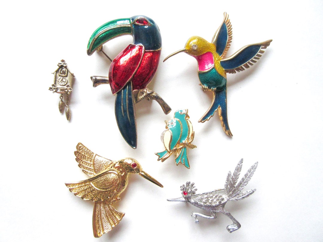 Bird Brooch 6 Vintage Pins, Enamel, Avon ON SALE - Etsy