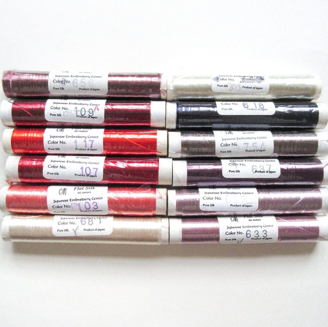 12 Flat Silk Thread, Japanese Embroidery Center, Red & Purple Made in ...