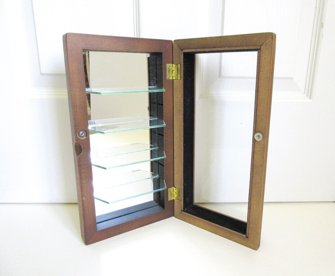Wood Display Case, Wall Hanging W Glass & Mirror, 13 X 6.75 Vintage ...