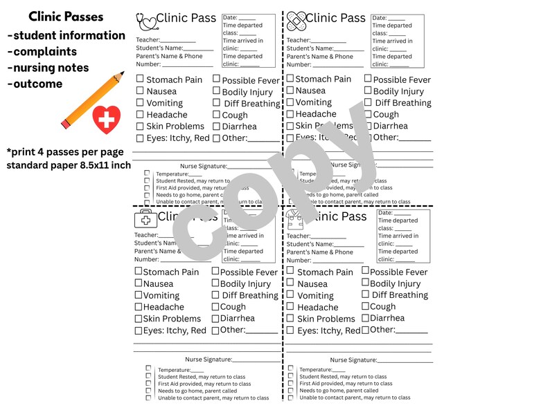 School Nurse Clinic Passes - Etsy