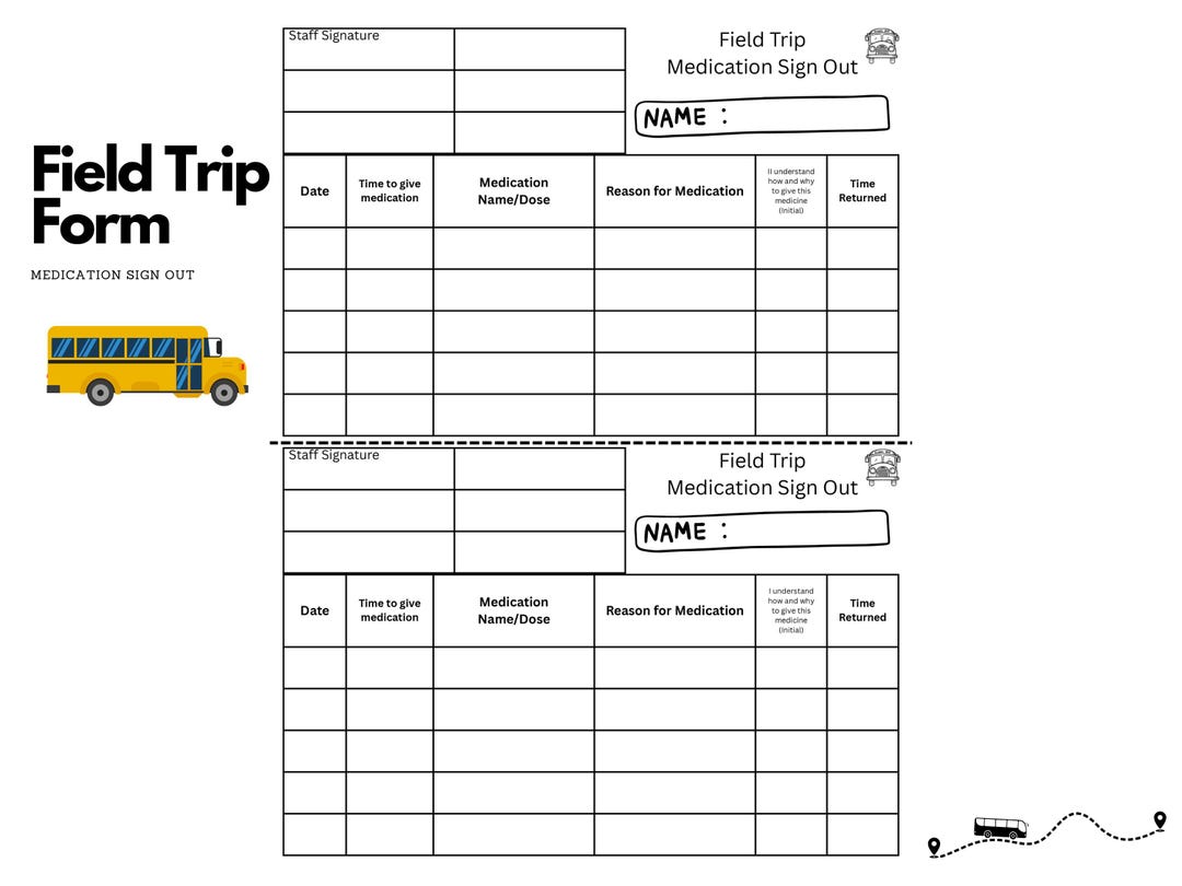 Field Trip Medication Log: School Nurse Forms (digital Download) - Etsy