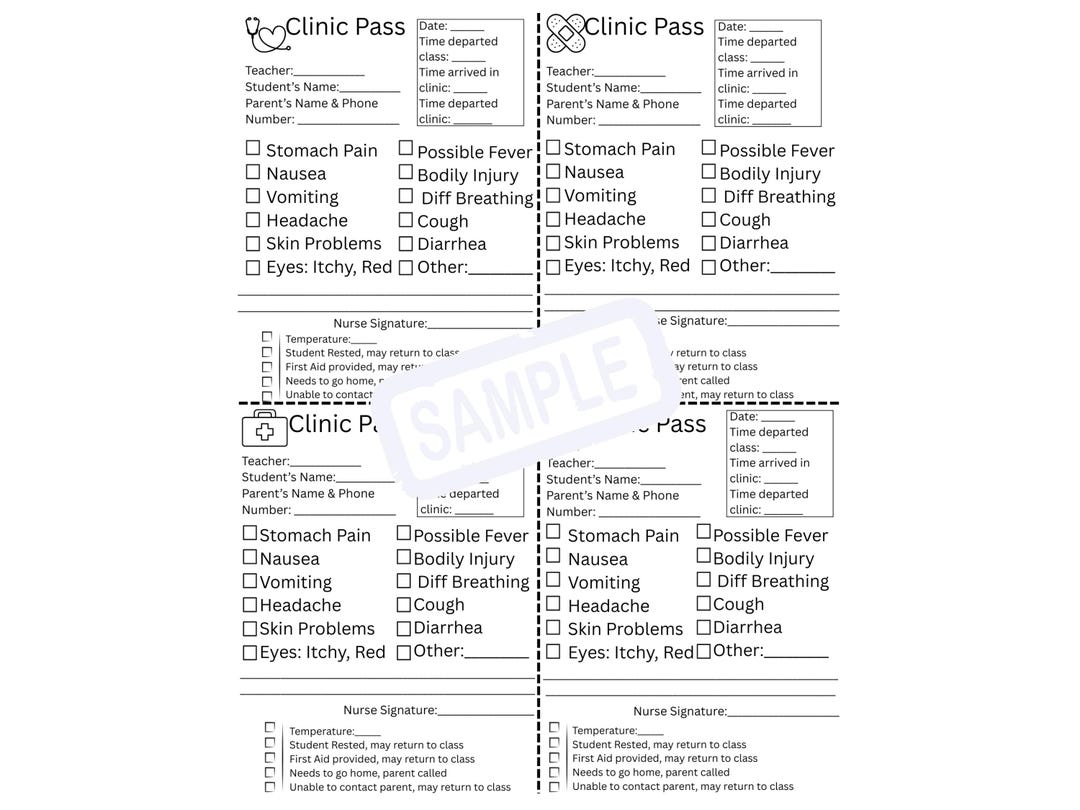 School Nurse Clinic Passes - Etsy