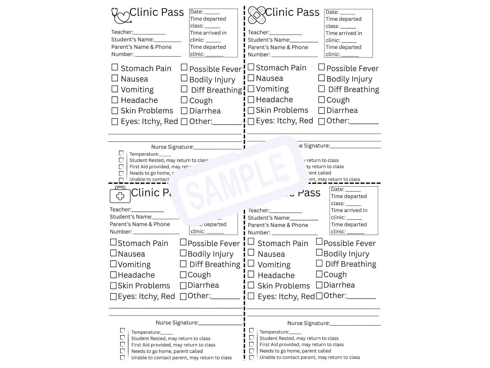 School Nurse Clinic Passes - Etsy