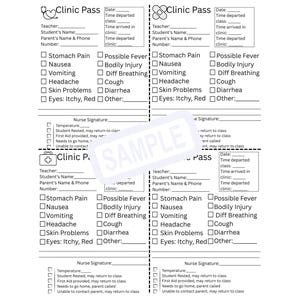 School Nurse Clinic Passes - Etsy