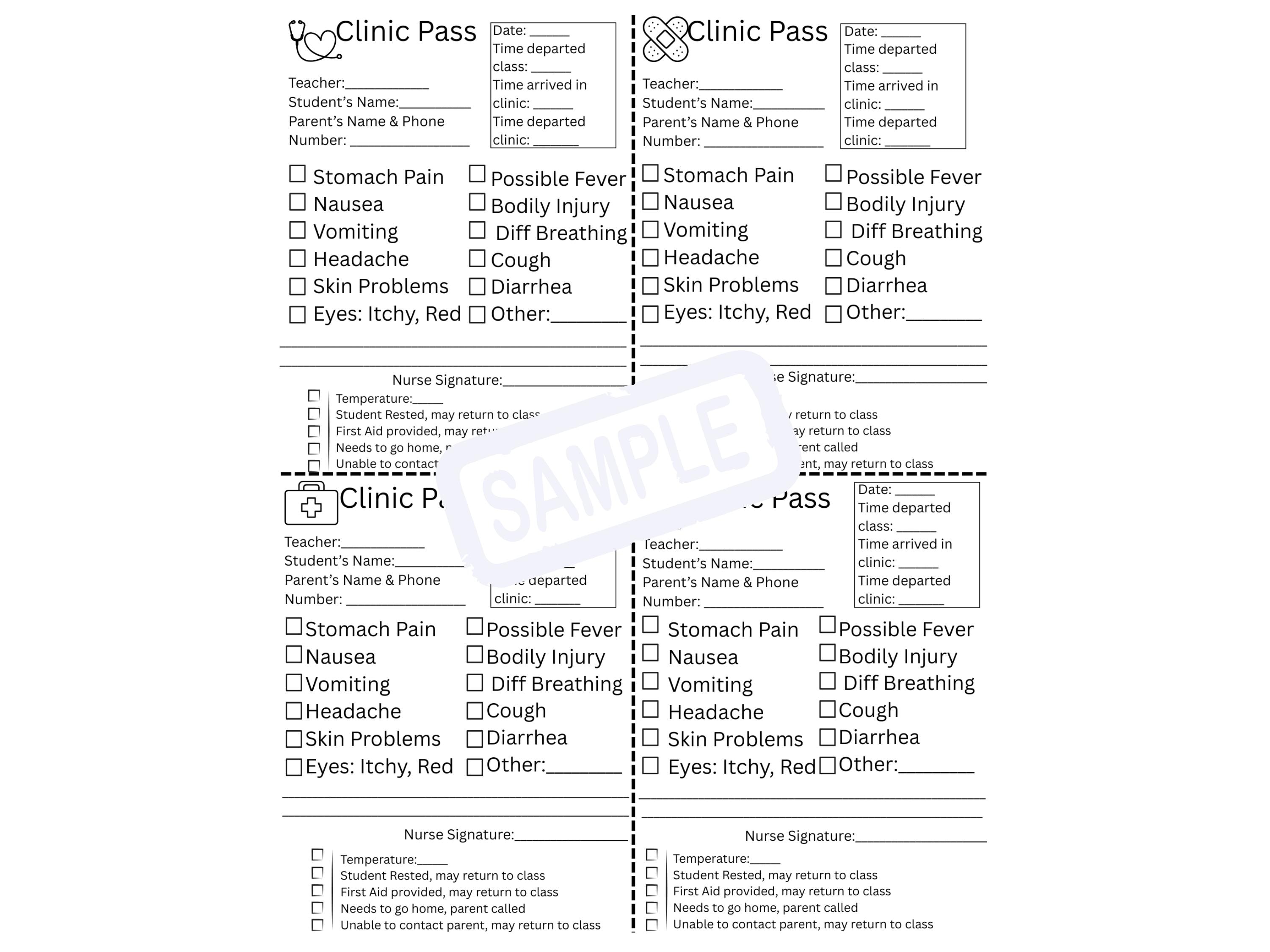 School Nurse Clinic Passes - Etsy