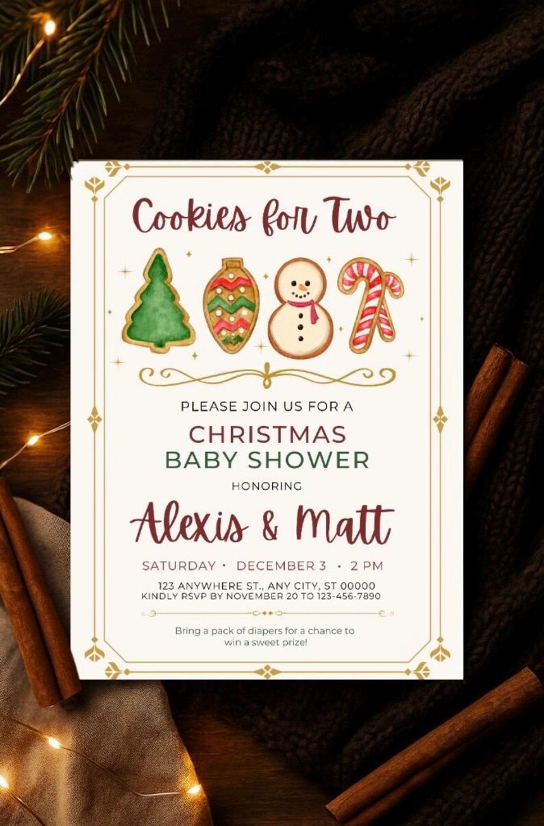 Cookies for Two Christmas Baby Shower Invitation (digital Download) - Etsy