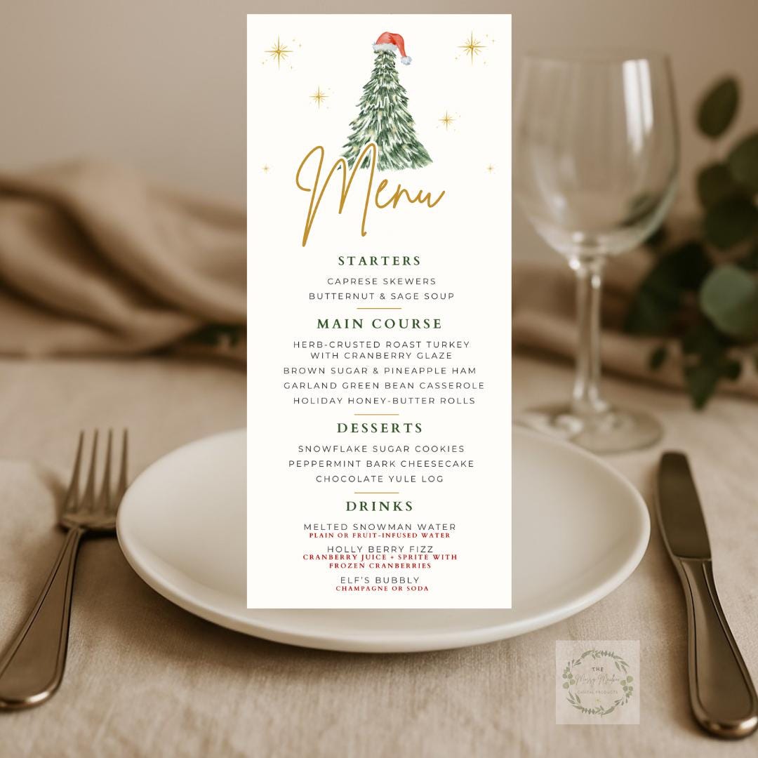 Elegant Christmas Dinner Menu Template | Printable, Editable (canva ...