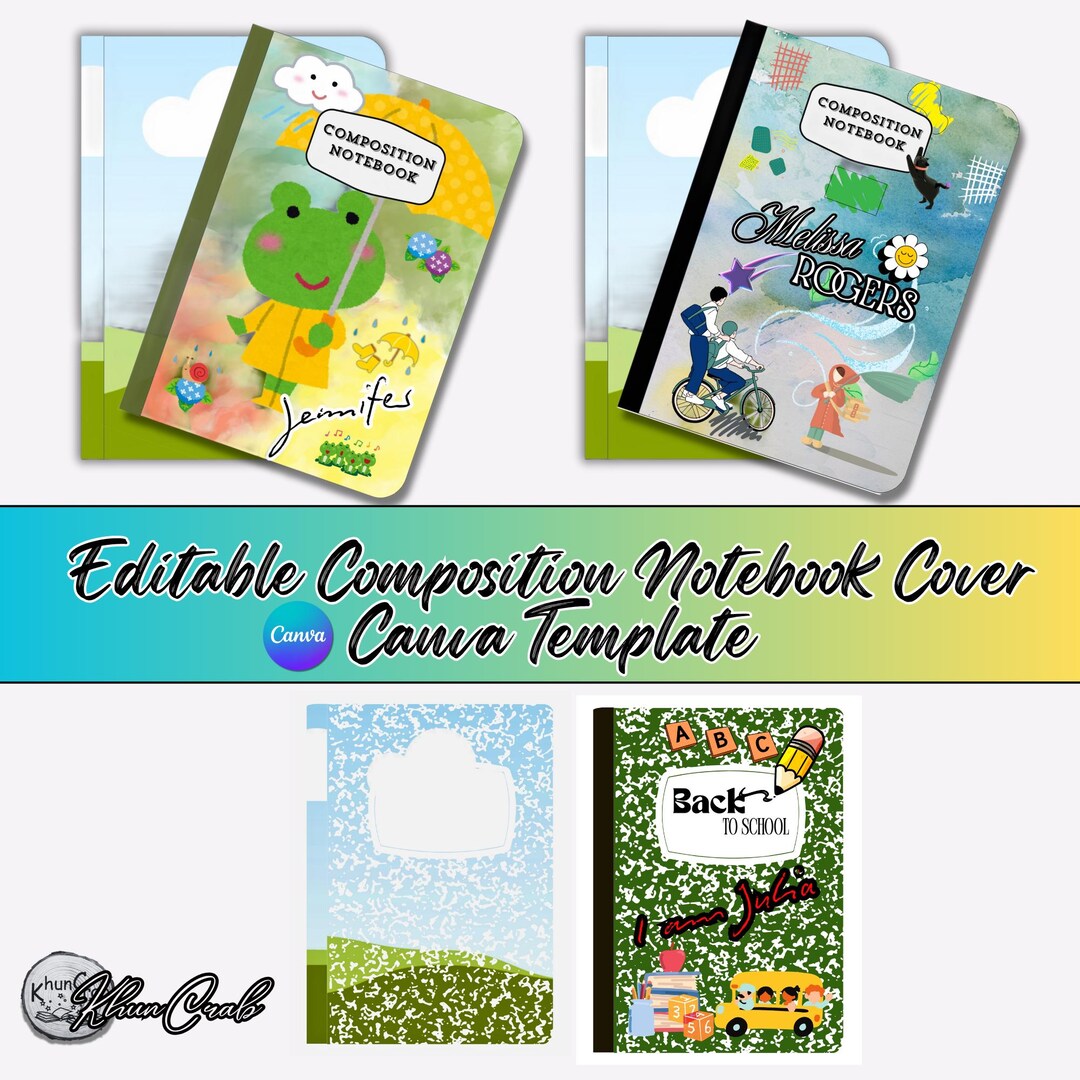 Editable Composition Notebook Cover Canva Template – Printable School ...