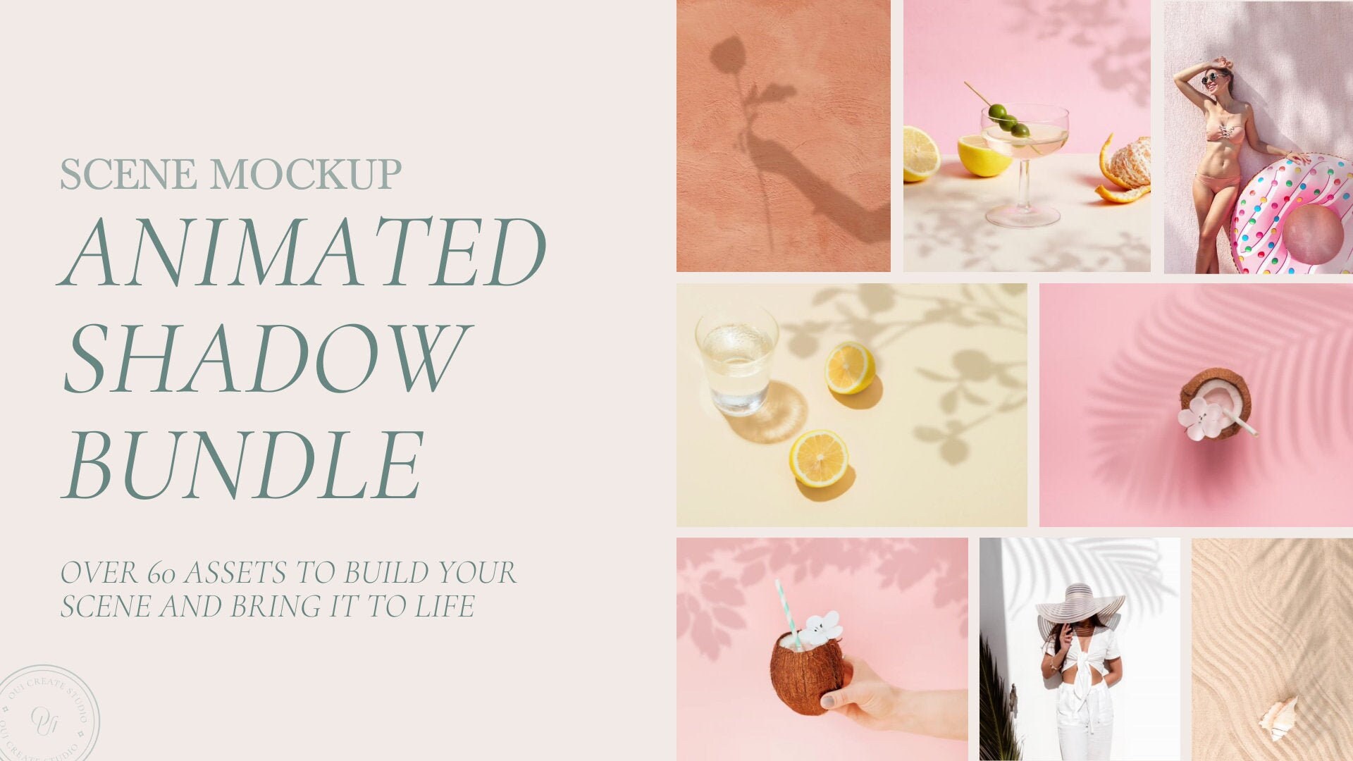 Craft Supplies & Tools Animated Shadow Overlay Bundle with Scene Mockup ...