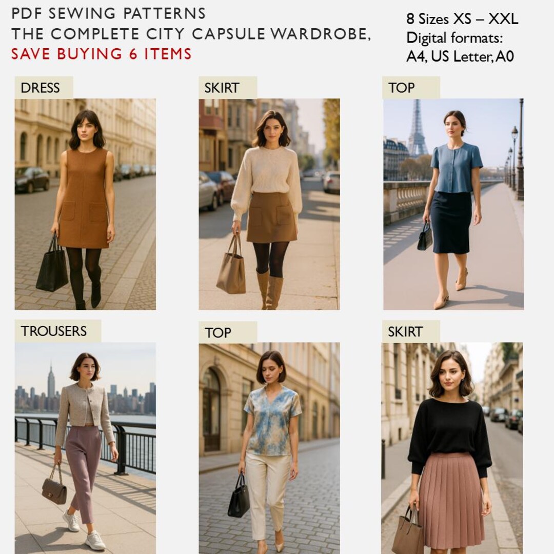 Capsule Wardrobe Sewing Pattern Bundle | 6 Garments | Dress, Blouse ...