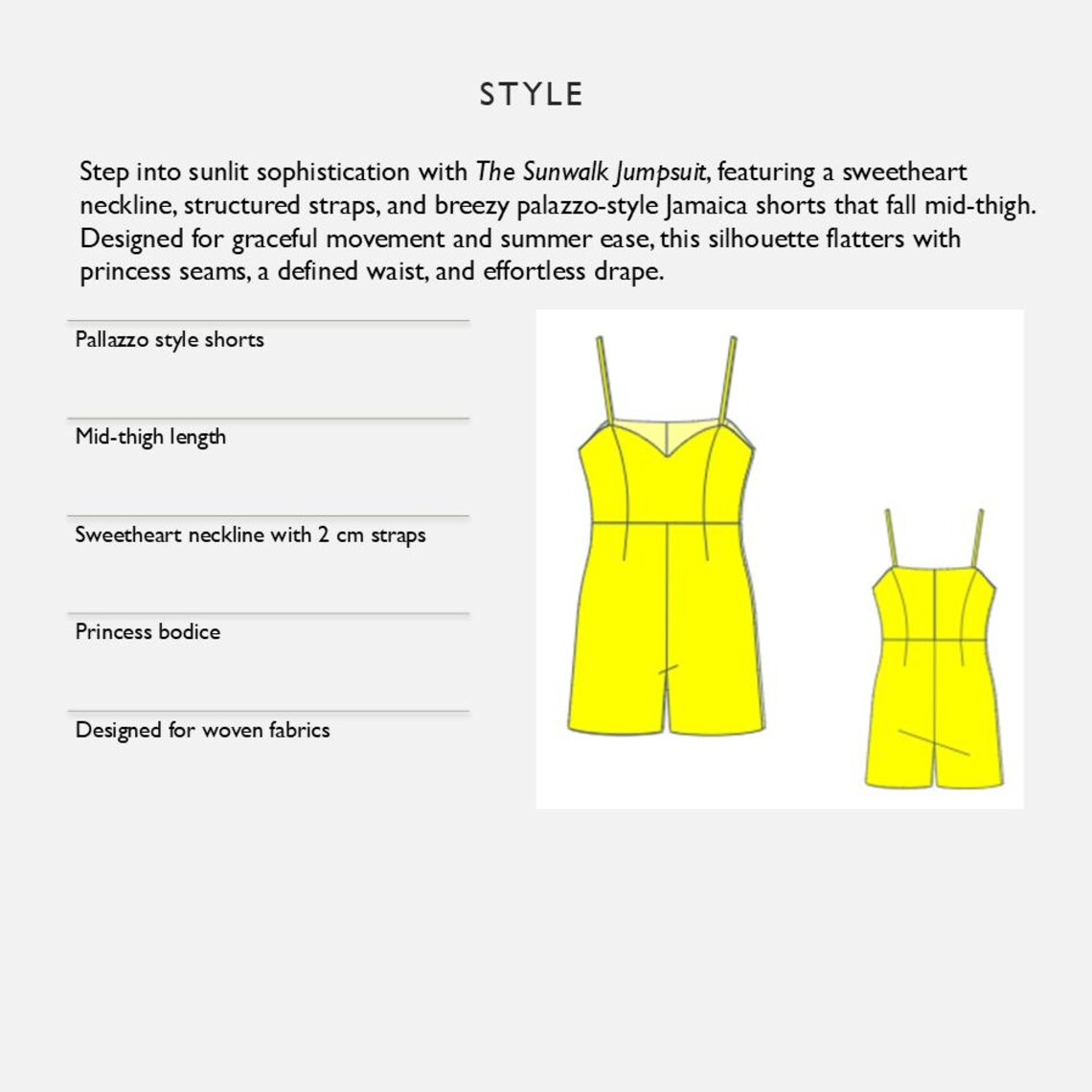 Playsuit Sewing Pattern — Sweetheart Neckline, Palazzo Shorts, Princess ...
