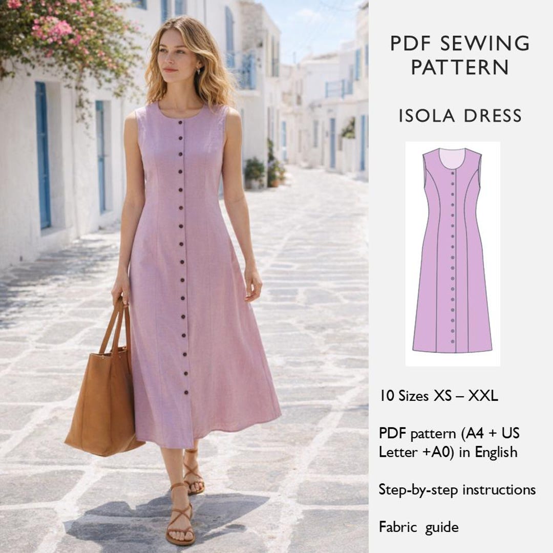 A-line Dress Sewing Pattern • Midi Button‑front Dress • Princes Seams ...