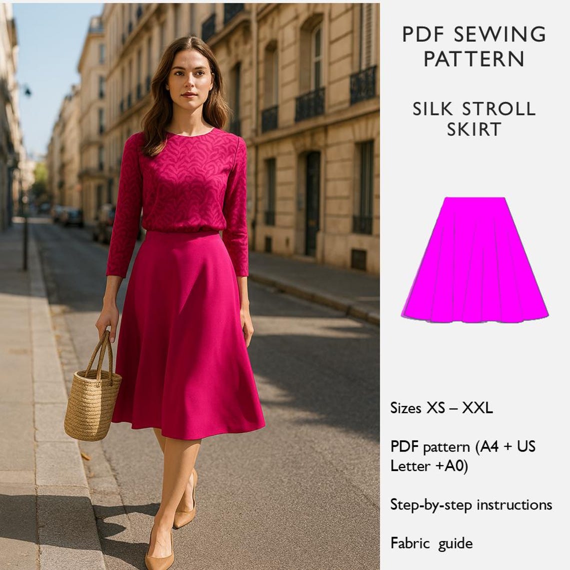 Skirt Sewing Pattern — PDF Download — Half-circle Skirt for Women ...
