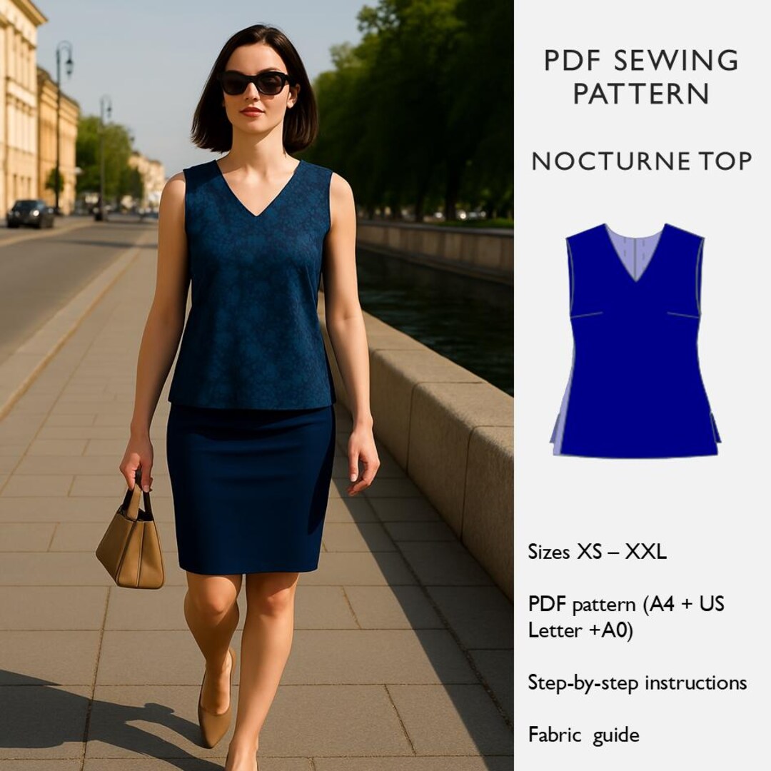 Top Sewing Pattern — V-neck, High-hip Hem With Side Slits, Loose Fit ...