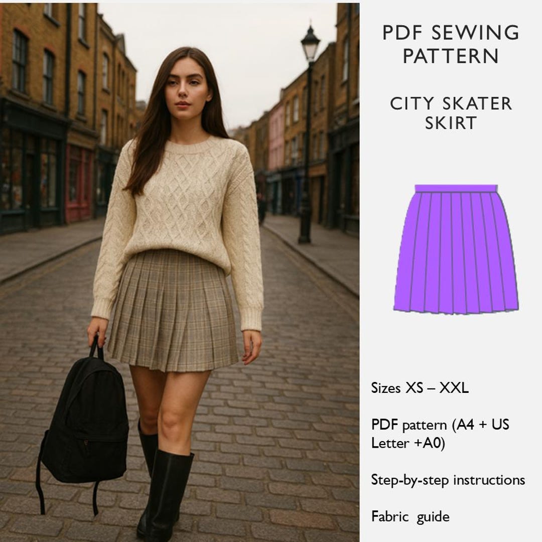 Pleated Mini Skirt Sewing Pattern: Women's Skater Skirt (PDF Download ...