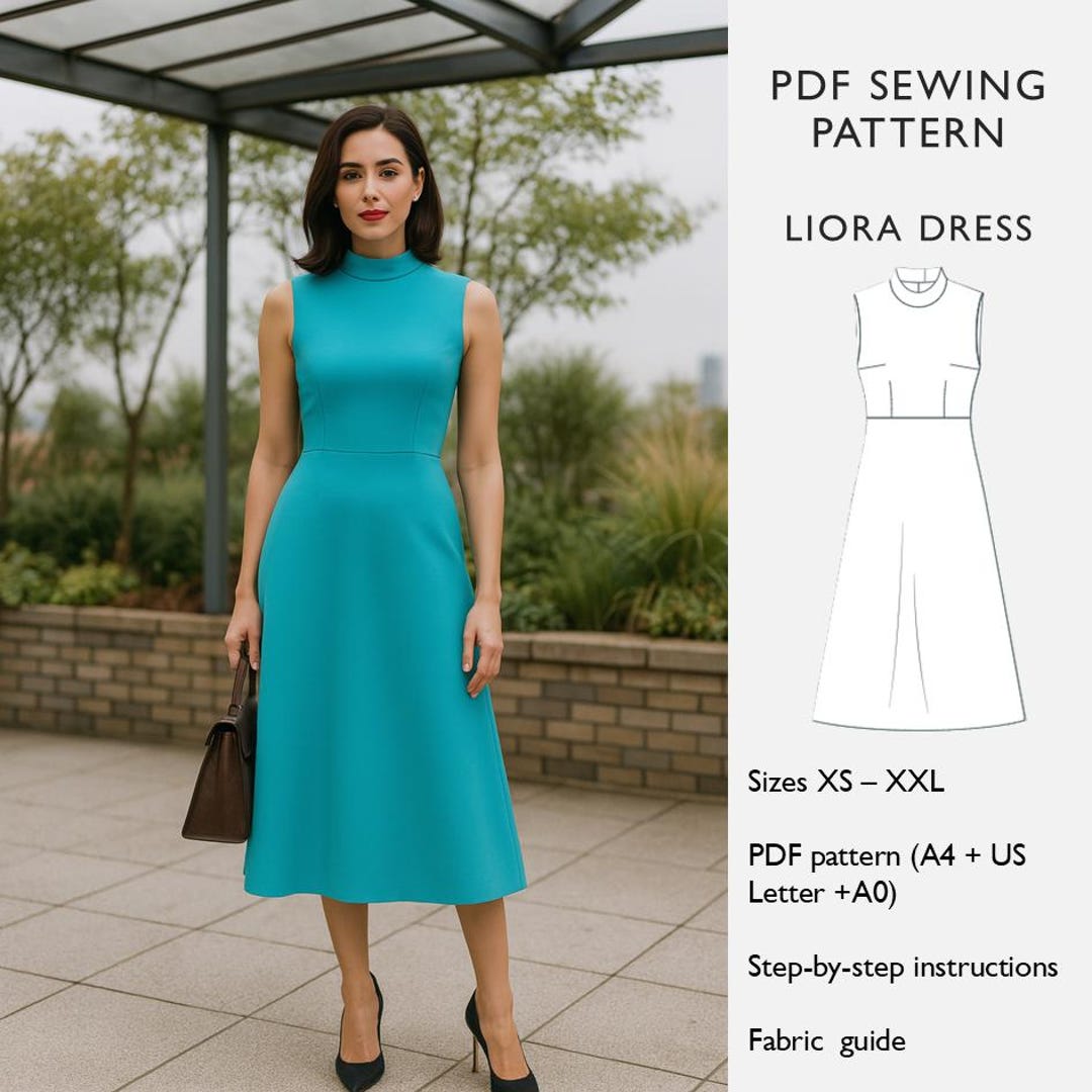 A-line Midi Dress Sewing Pattern - PDF Digital Download - Elegant ...