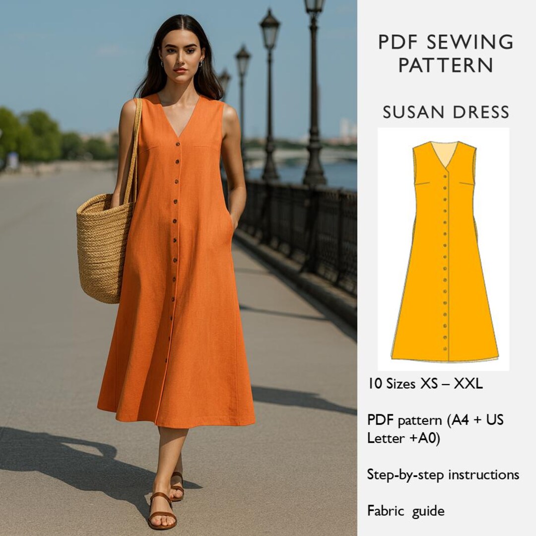 Midi Dress Sewing Pattern – Sleeveless Button-front Midi With Pockets ...