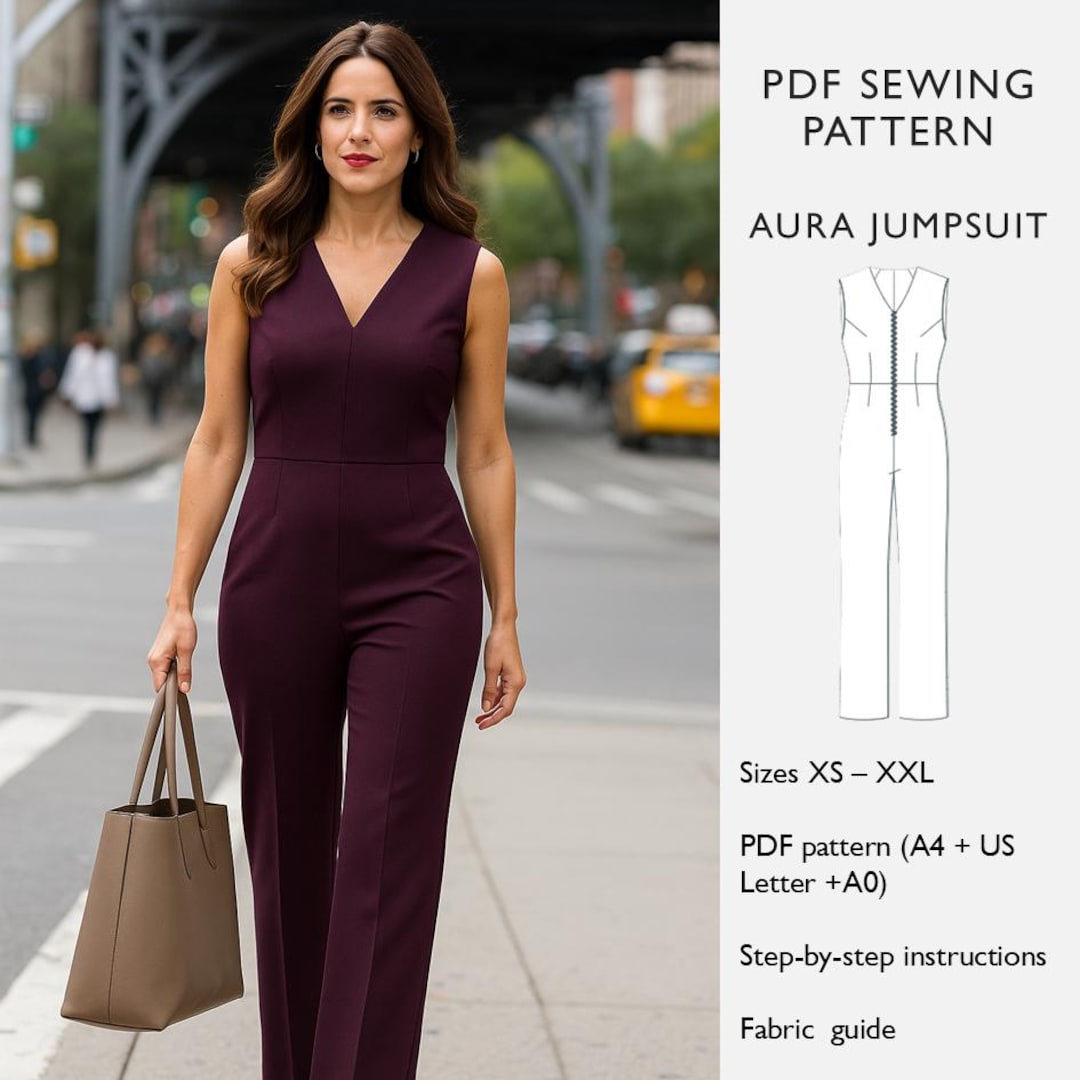Jumpsuit Sewing Pattern – PDF Digital Download - V-neck Straight Leg ...
