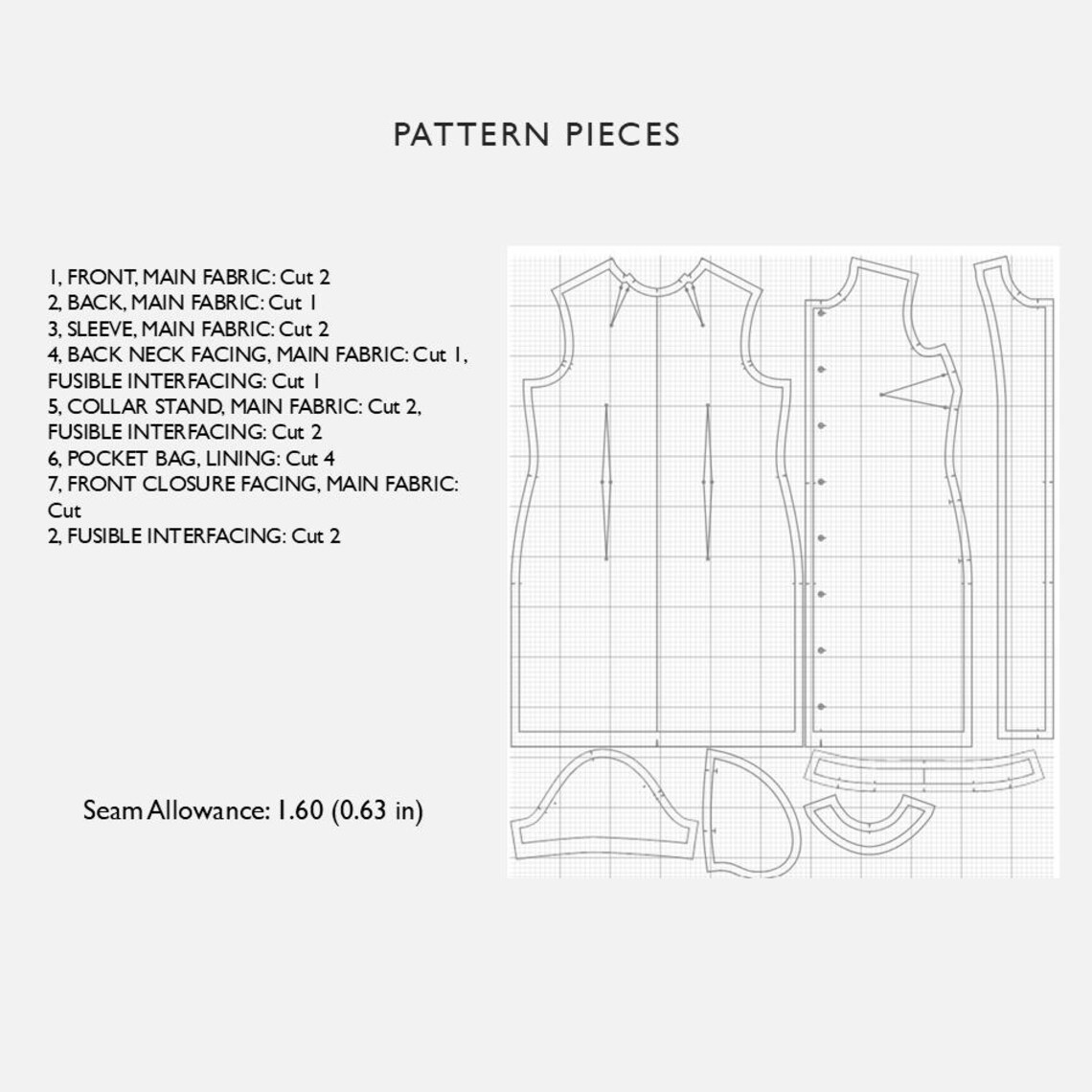 Dress Sewing Pattern: Mandarin Collar, Button-down Straight Dress - PDF ...