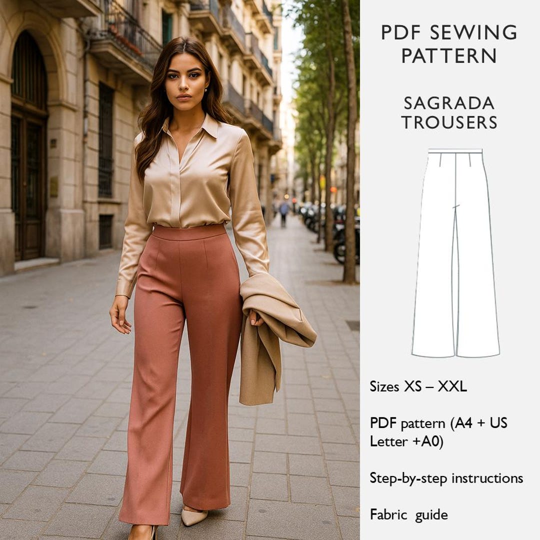 Trousers Sewing Pattern - Wide Leg Pants - PDF Download - Sagrada ...