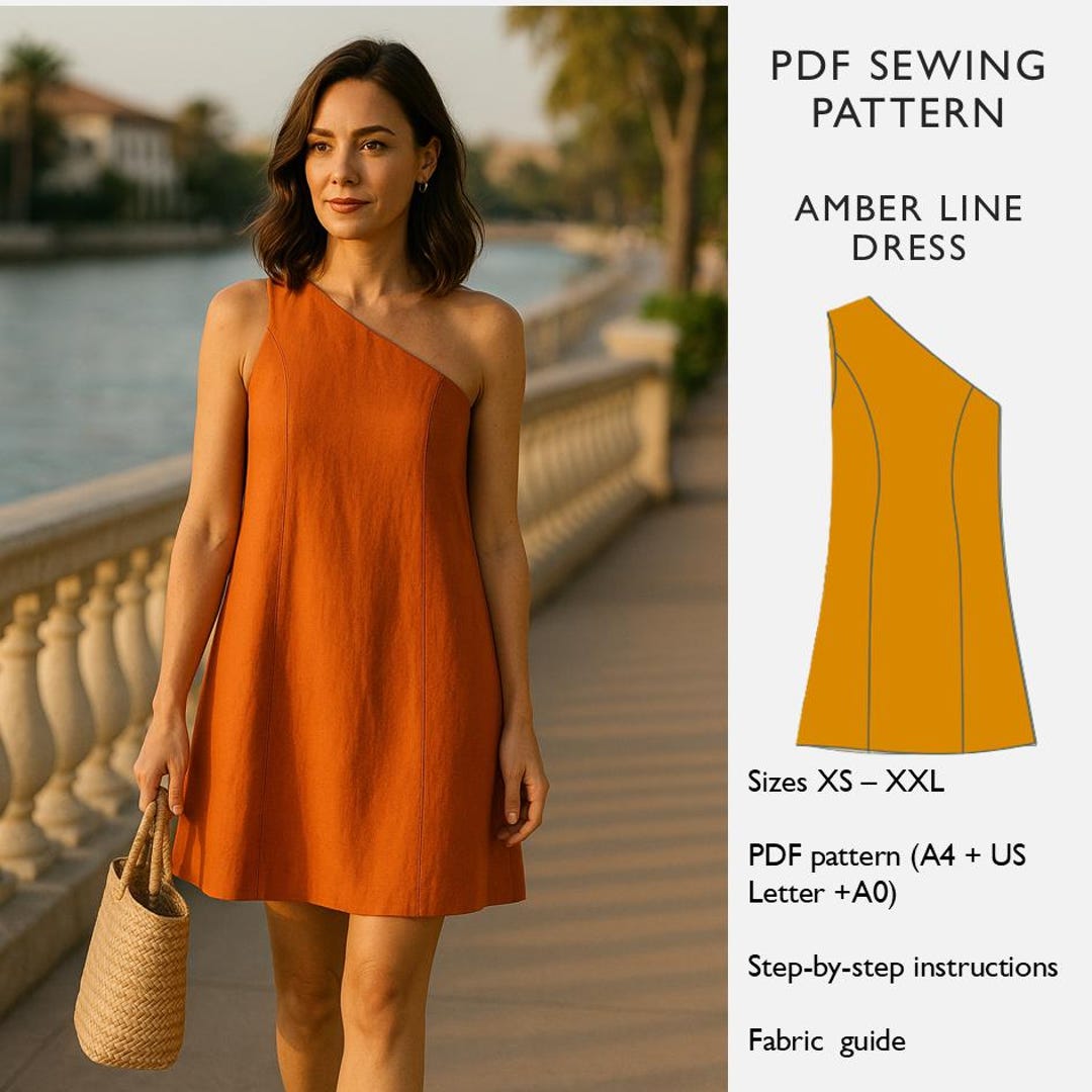 One-shoulder Dress Sewing Pattern — Trapeze Dress — PDF Digital Pattern ...