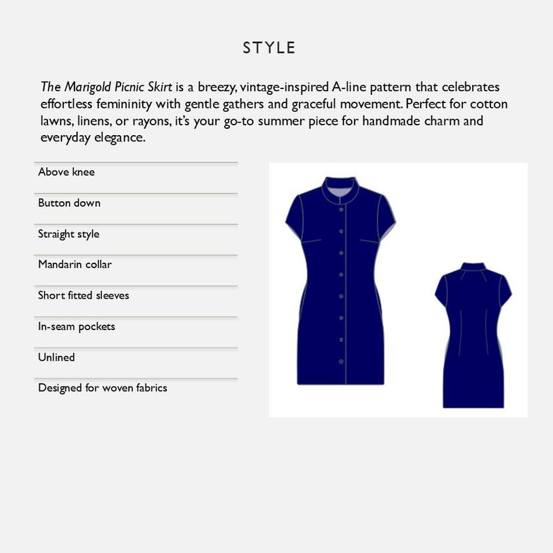 Dress Sewing Pattern: Mandarin Collar, Button-down Straight Dress - PDF ...