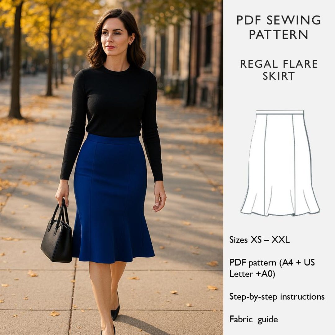 Trumpet Skirt Sewing Pattern: Knee-length Flared Design (PDF Digital ...