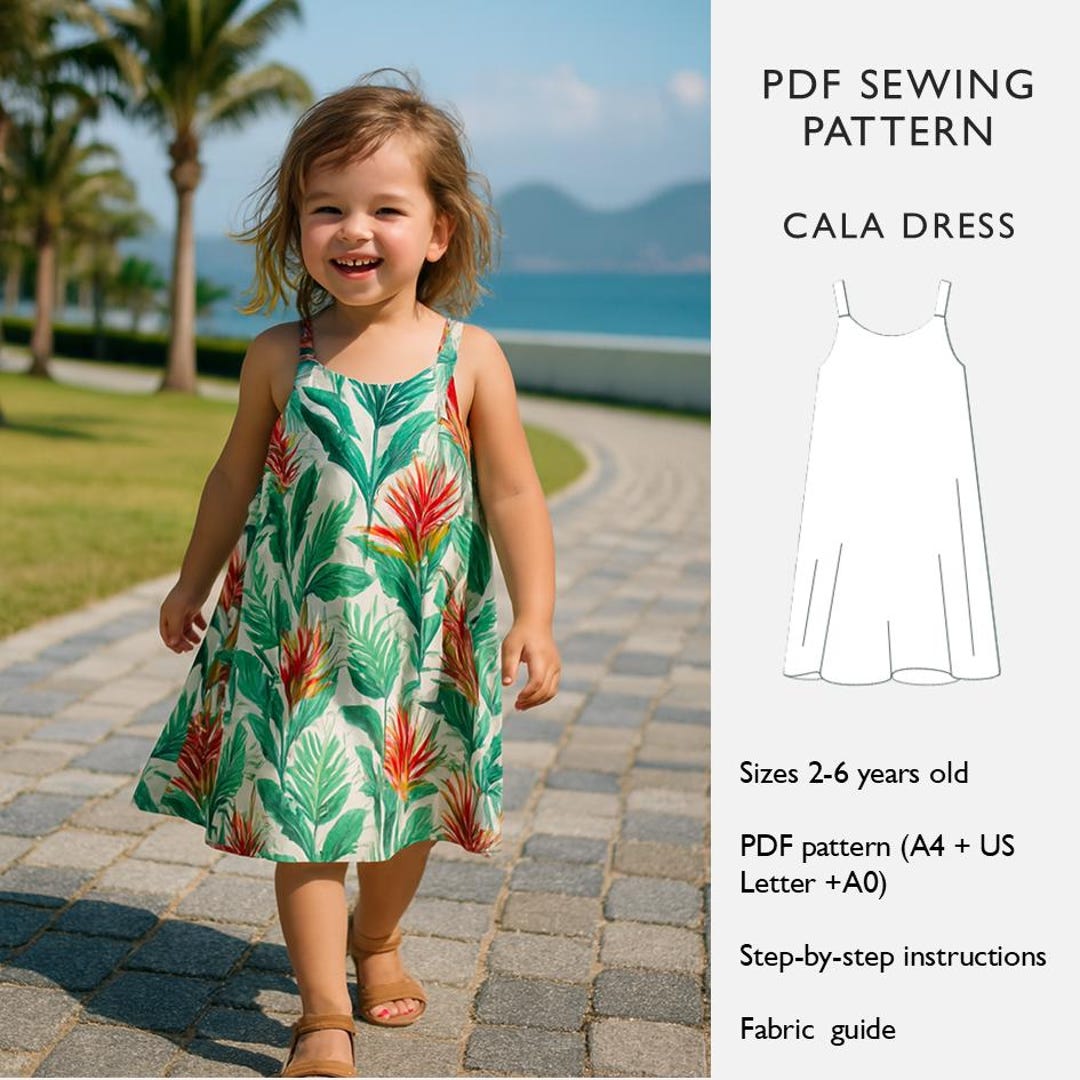 Girls Dress Sewing Pattern - Tent Style Straps Summer Dress - PDF ...