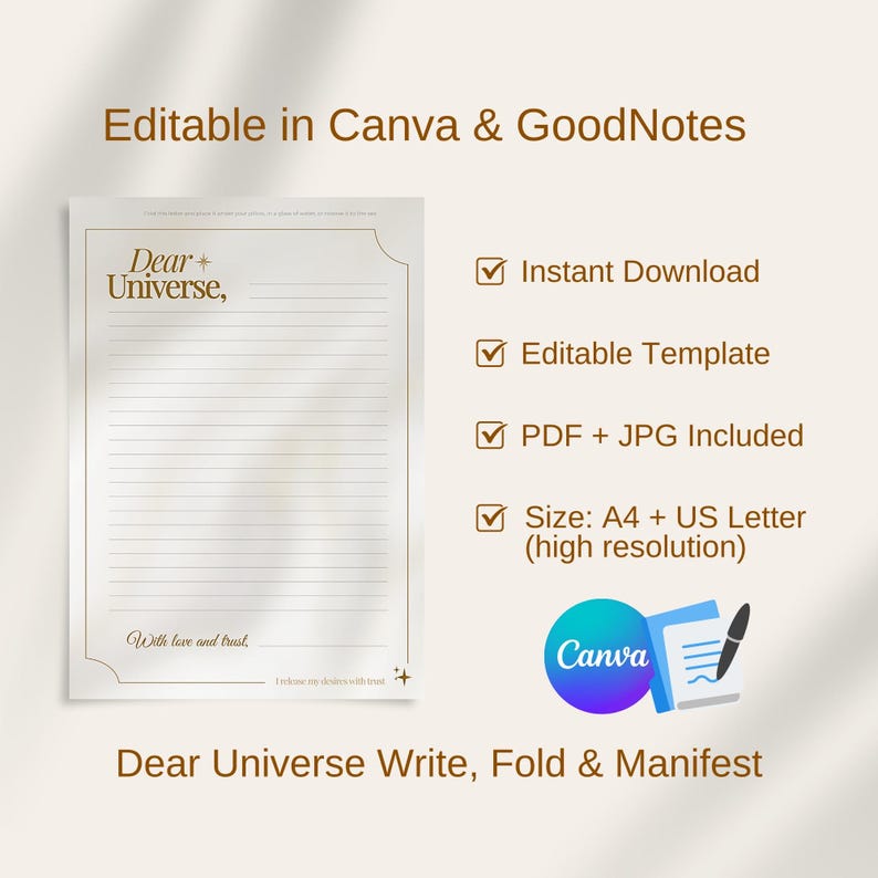 Letter to the Universe Printable: Manifestation Template (PDF) - Etsy