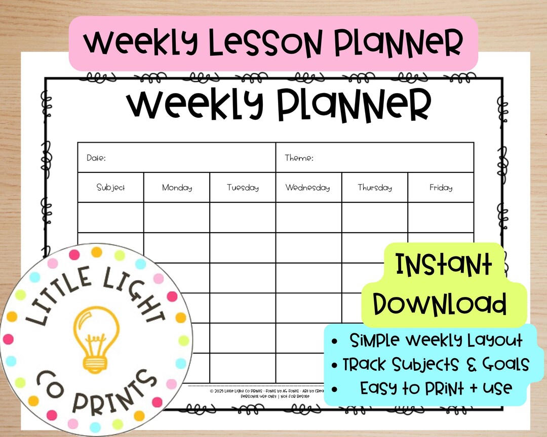 Weekly Homeschool Planner Printable | Black & White One-page Weekly ...