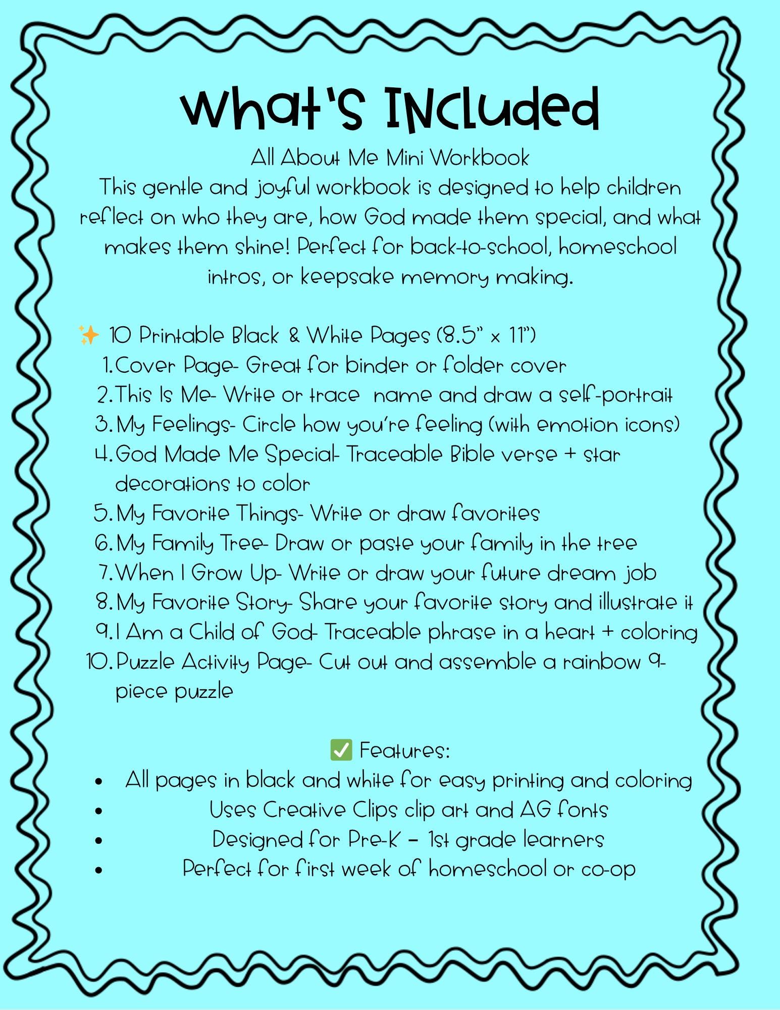 Christian Preschool All About Me Workbook: Printable Back to School ...