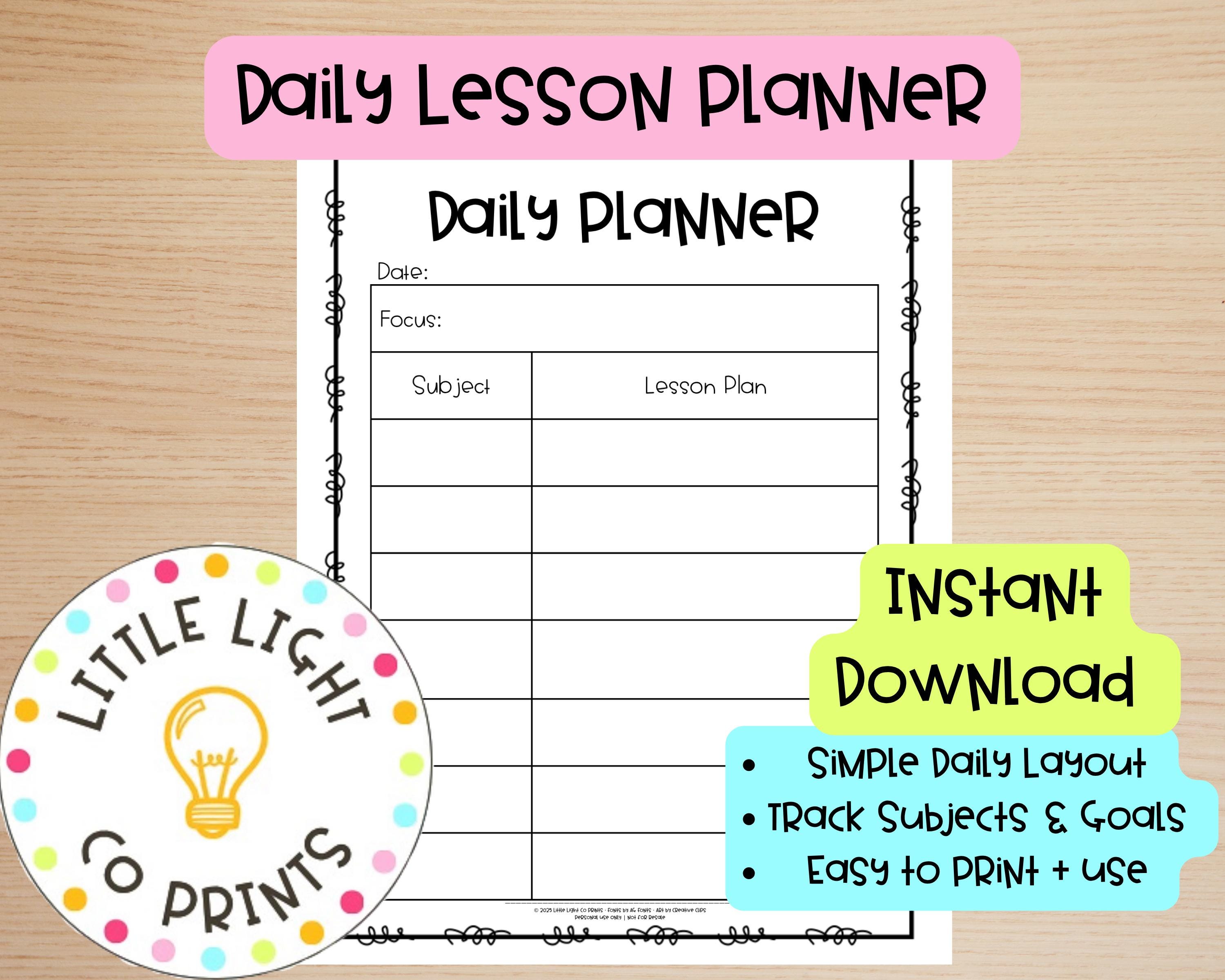 Daily Homeschool Planner Printable | Simple One-page Lesson Plan ...