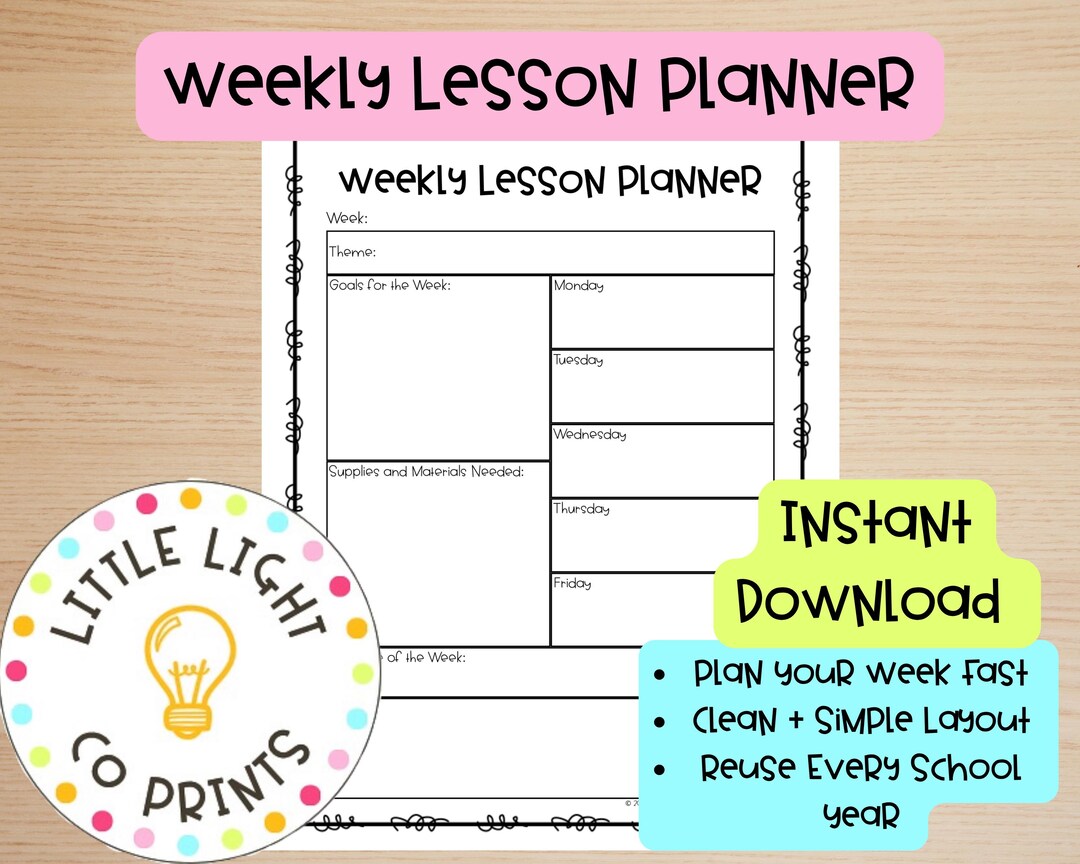 Weekly Lesson Planner Printable | 1-page Homeschool Planning Sheet ...