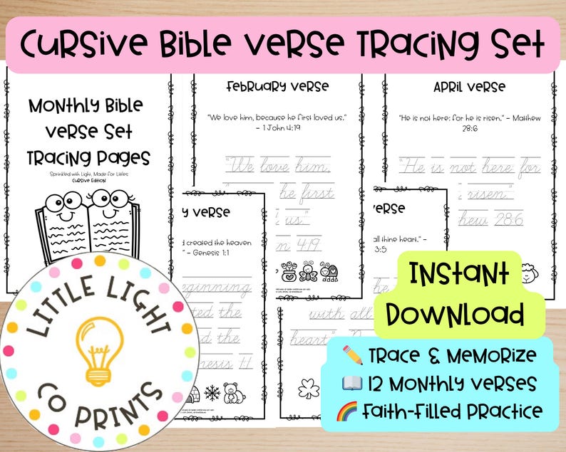 Cursive Bible Verse Tracing Set: Christian Handwriting Practice (PDF ...