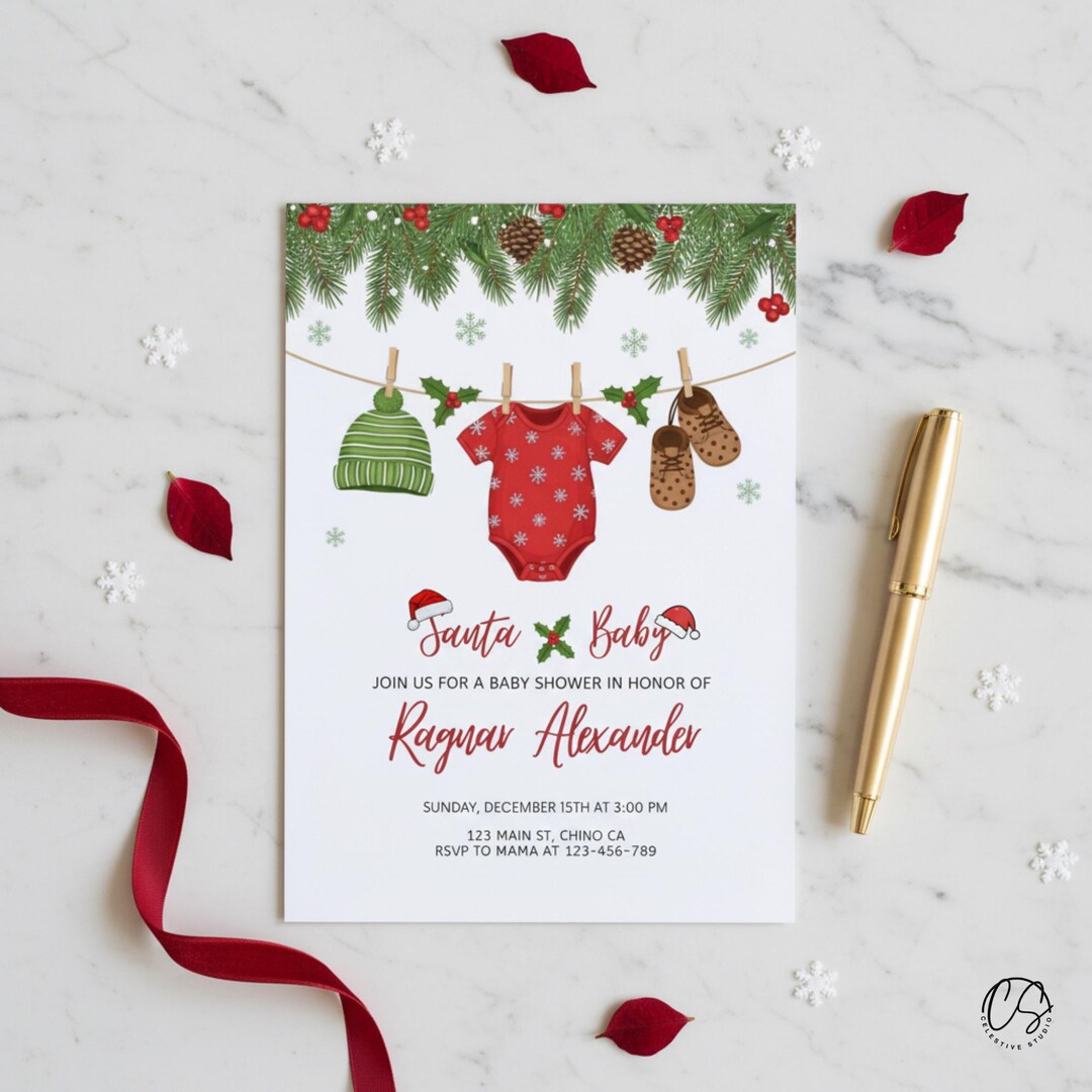 Editable Santa Baby Shower Invitation, Winter Wonderland Oh Boy Oh Girl ...