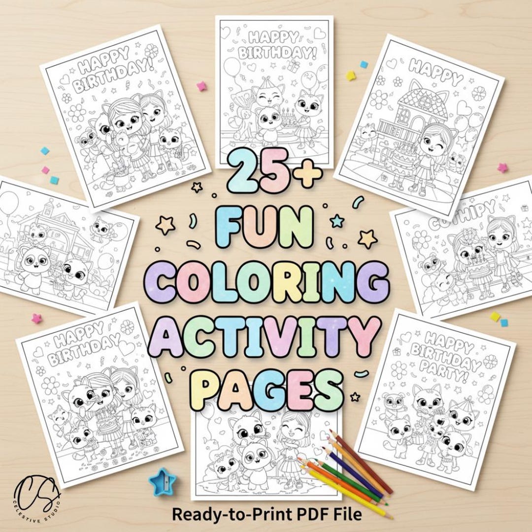Gabby’s Dollhouse Birthday Coloring Pages | Party Activity (digital ...